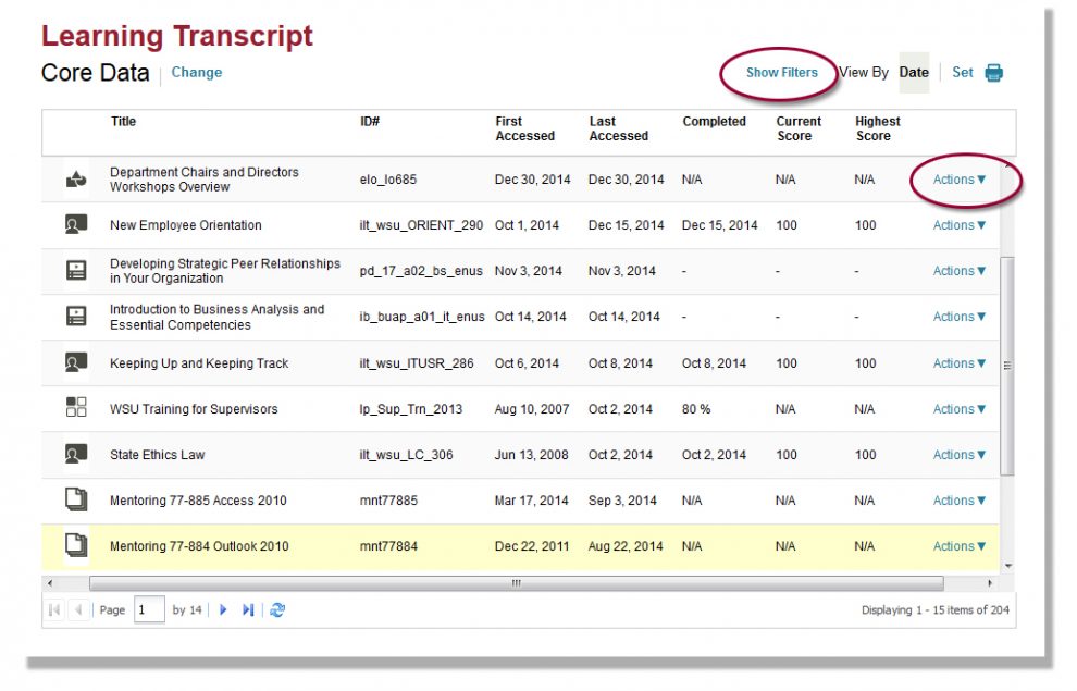 Learning Transcript – Human Resource Services, Washington State University