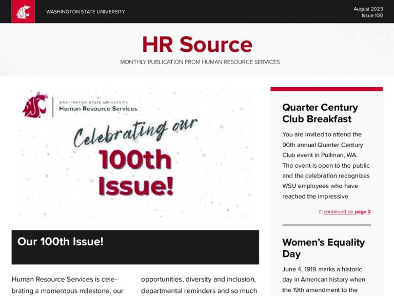 HR Source Newsletter Issue 100 Available Now – Human Resource Services, Washington State University